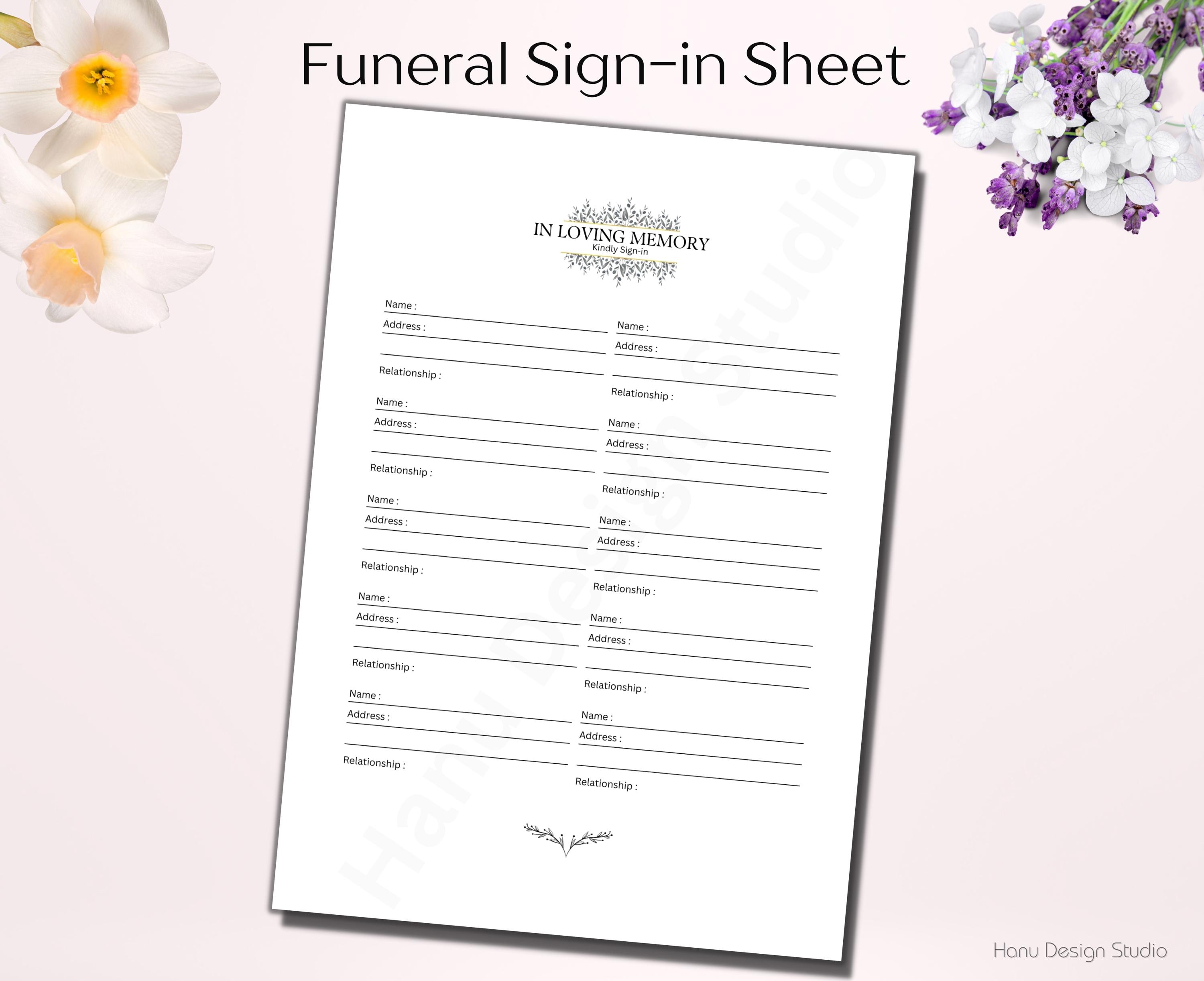 Modern Leaf Funeral Sign-in Sheet: Guest Book Insert (digital Download ...