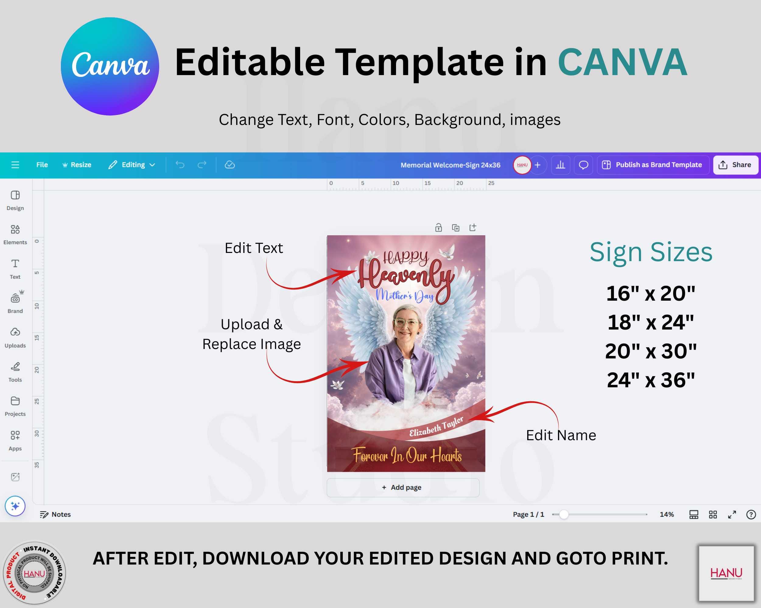 Memorial Angel Wings Photo Template: Editable Heaven Gate Design (canva ...
