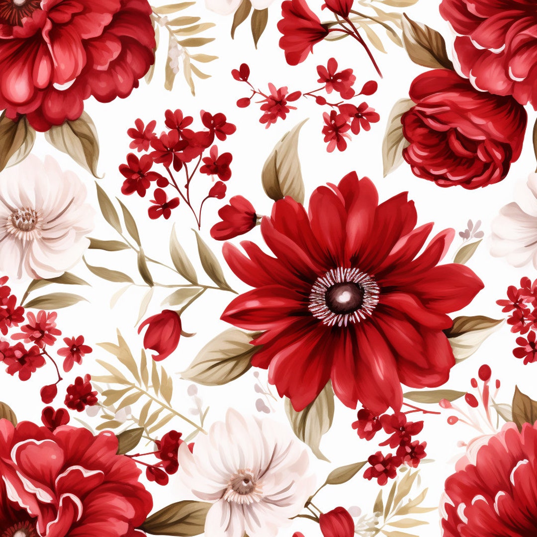 Red Flower Designs, Digital Designs, Floral, Red Floral, Gift Wrapping ...
