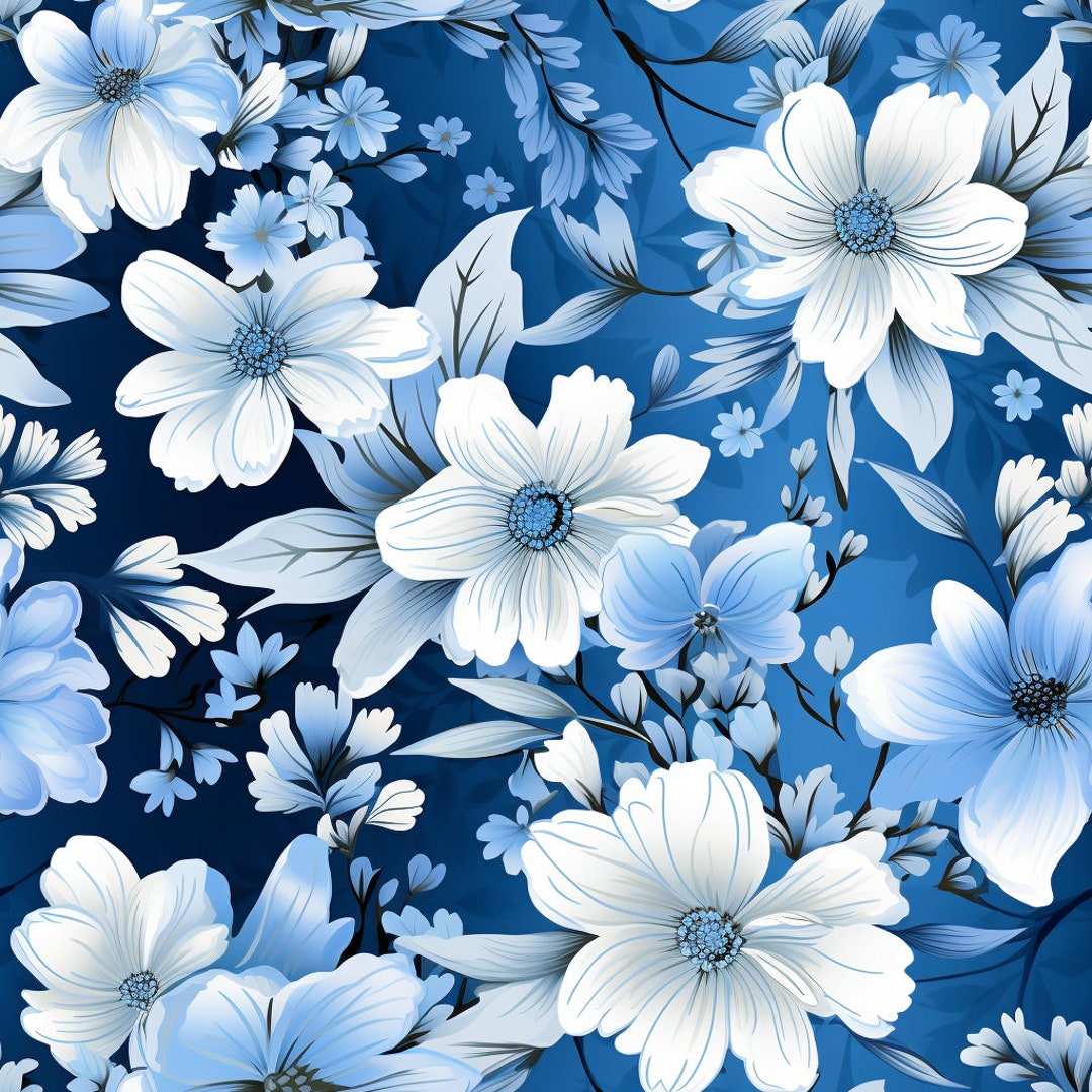 Blue Floral Designs, Pack of 12, Seamless Designs, Perfect for Crafts ...