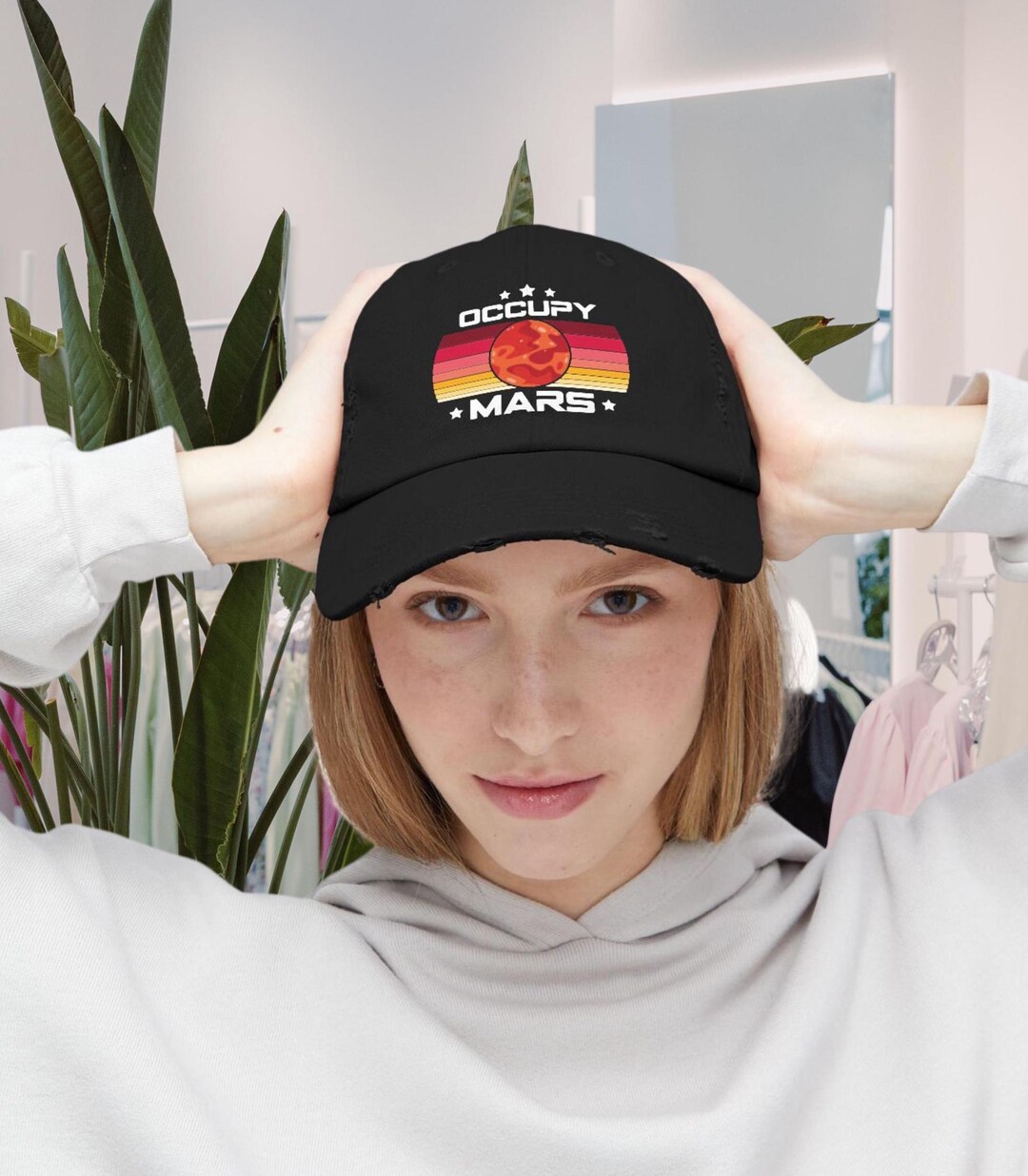 Retro Space Unisex Distressed Cap - Perfect for Astronomers, Outdoor ...