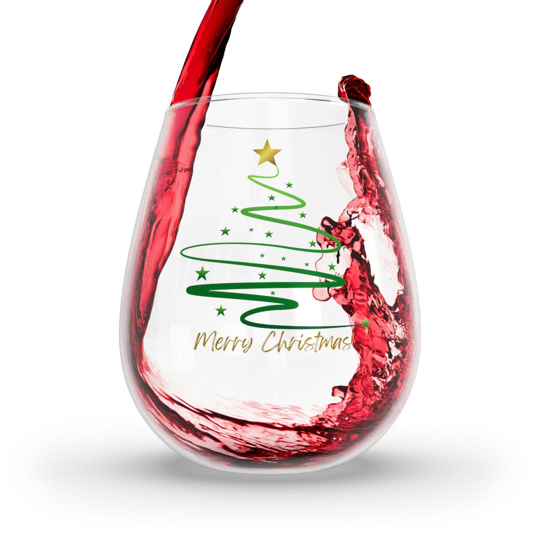 Christmas Stemless Wine Glass, Holiday Gift, Festive Glassware, Wine ...