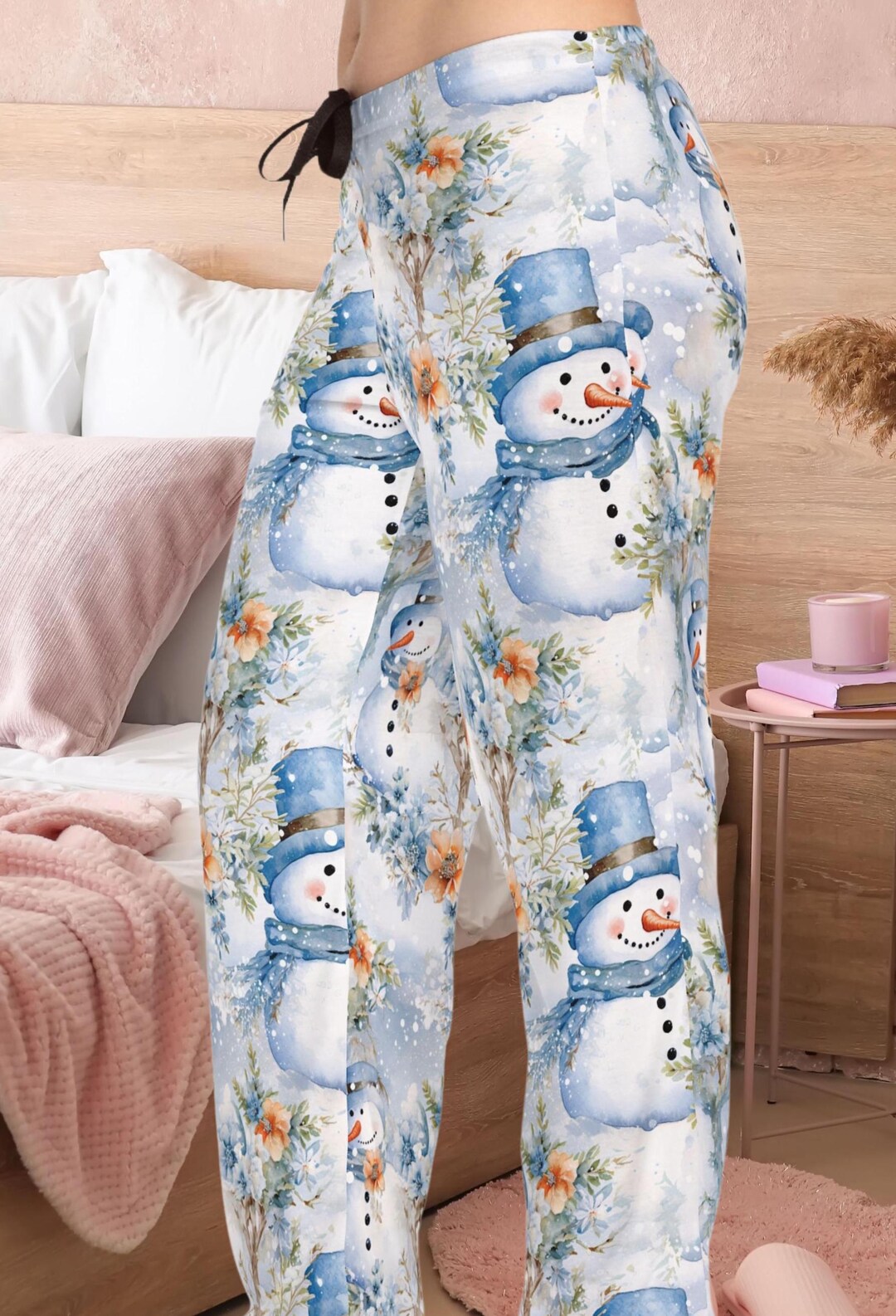 Cozy Winter Pajama Pants, Snowman Print Sleepwear, Holiday Gift for Her ...
