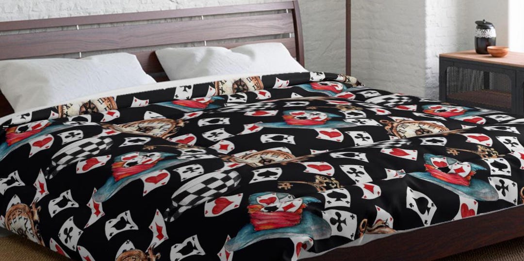 Alice in Wonderland Inspired Pattern Comforter, Cozy Bedroom Decor ...