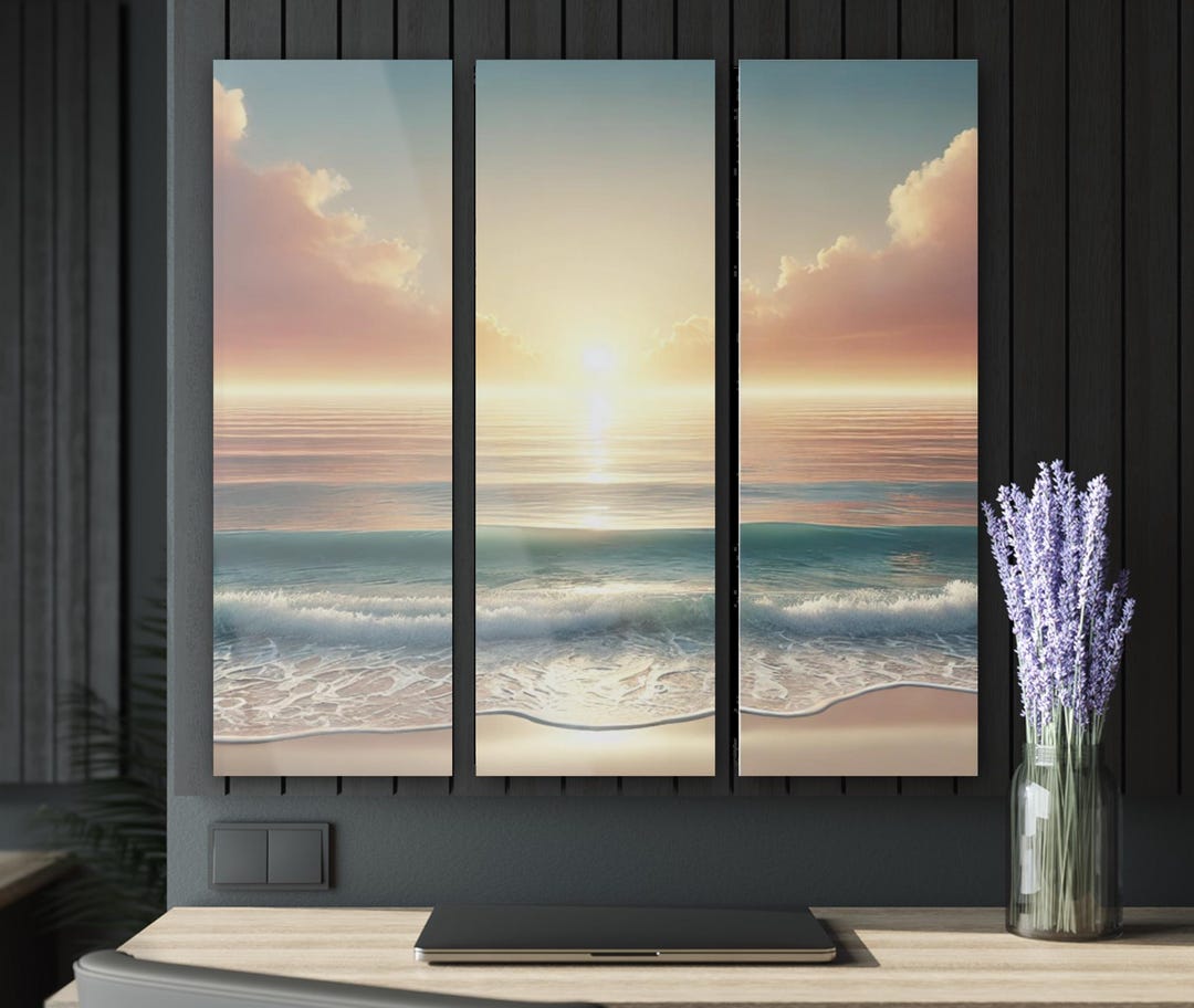 Triptych Canvas, Large Wall Art, Triptych Wall Art, Beach Sunset ...