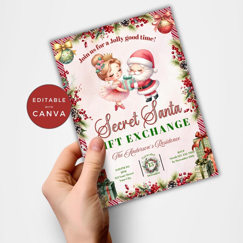 Secret Santa Christmas Party Invitation, Editable, Printable Fun Gift ...