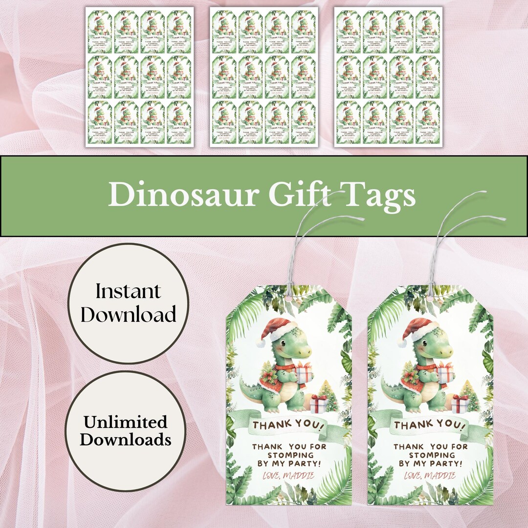 Printable Dinosaur Party Favor Tags, Winter December Christmas Birthday ...