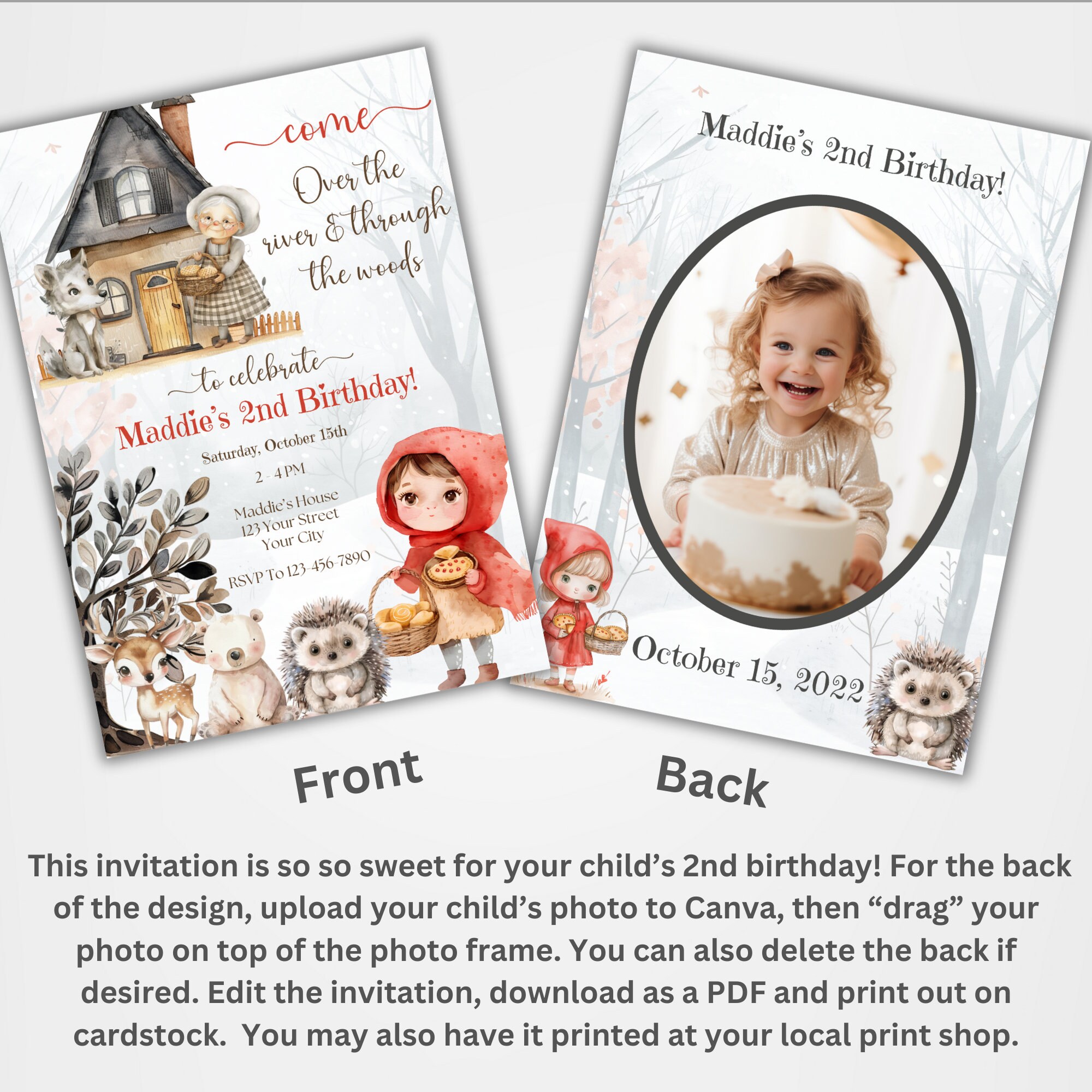Little Red Riding Hood 2nd Birthday Invitation, Fairytale Printable ...