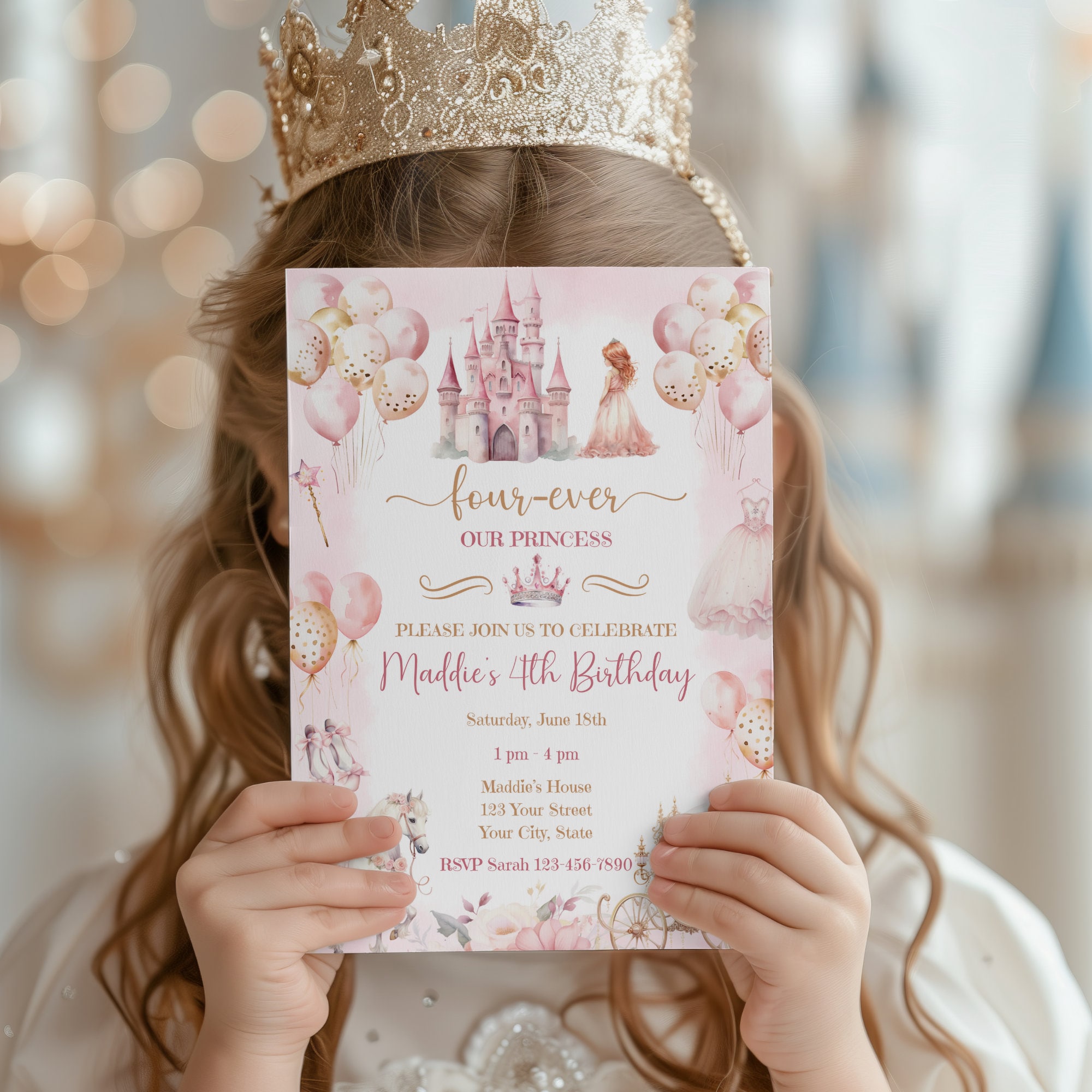Four-ever A Princess Birthday Invitation Template, 4th Birthday Girl ...