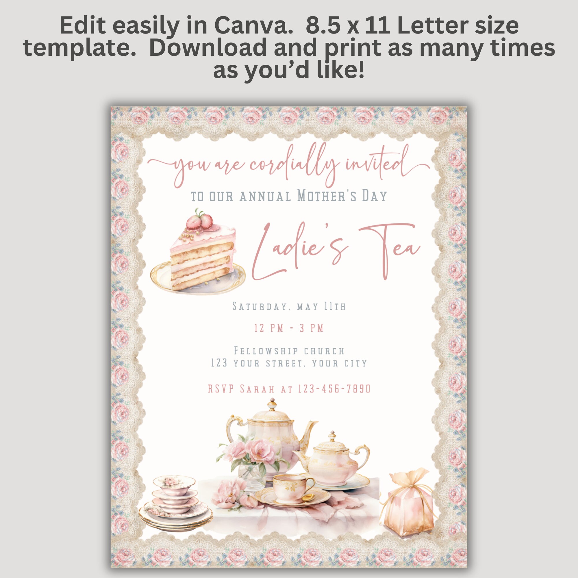 Mother's Day Ladies Tea Flyer, Printable Women's Event Flyer, Women's ...