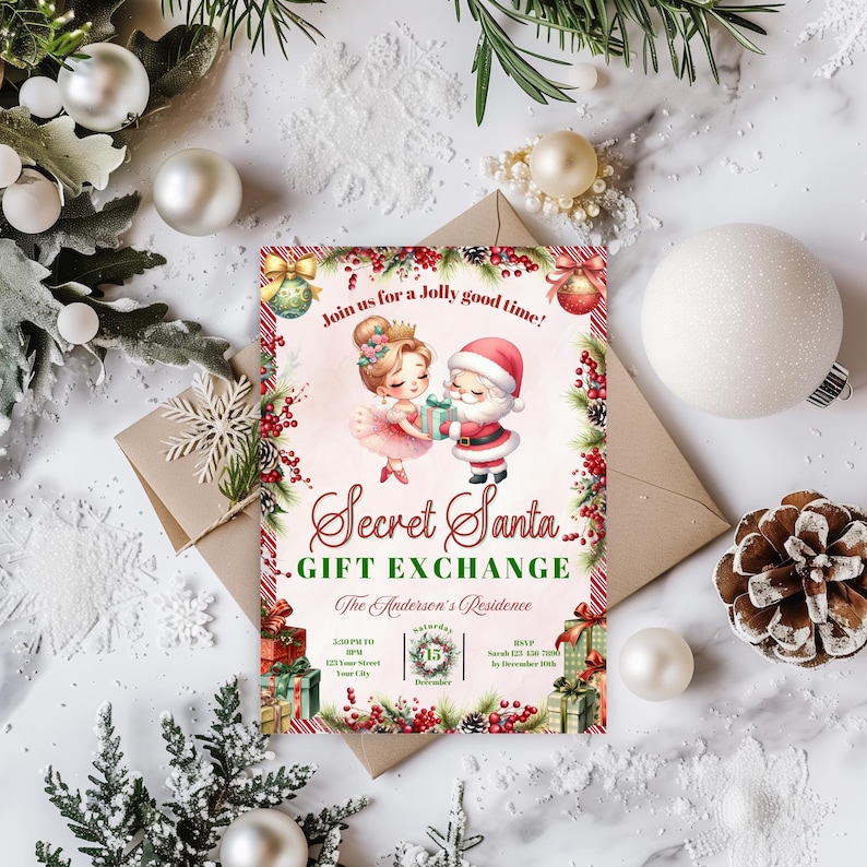 Secret Santa Christmas Party Invitation, Editable, Printable Fun Gift ...