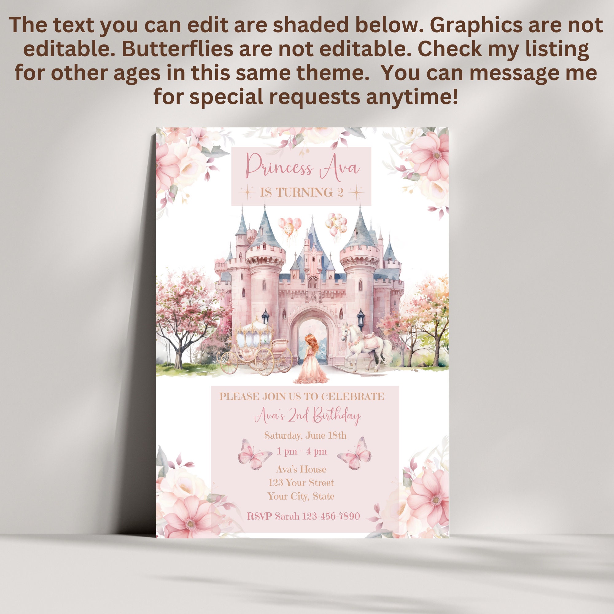Editable Princess 2nd Birthday Invitation With Photo, Pink Castle ...
