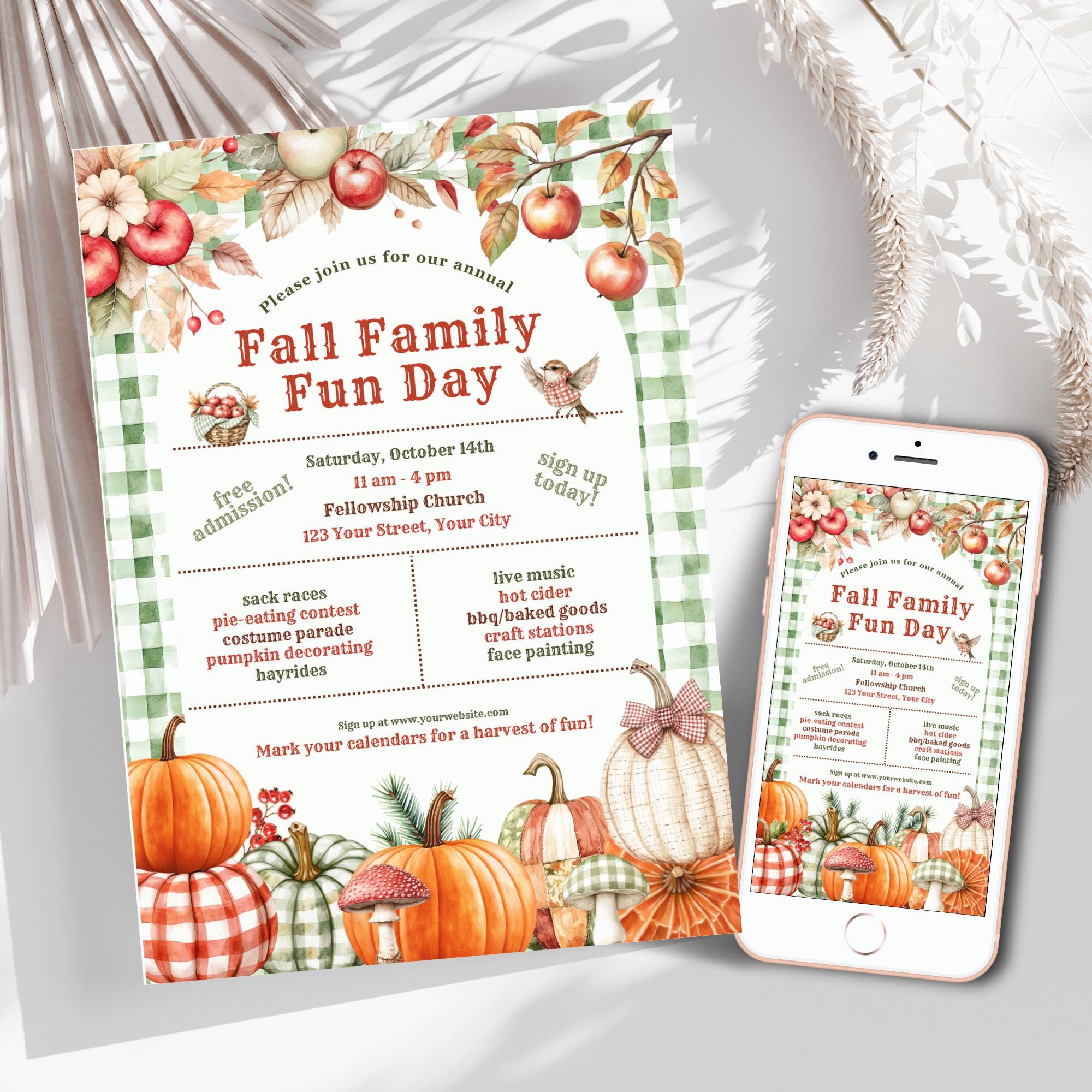 Fall Family Fun Day Invitation, Autumn Celebration Flyer, Editable ...