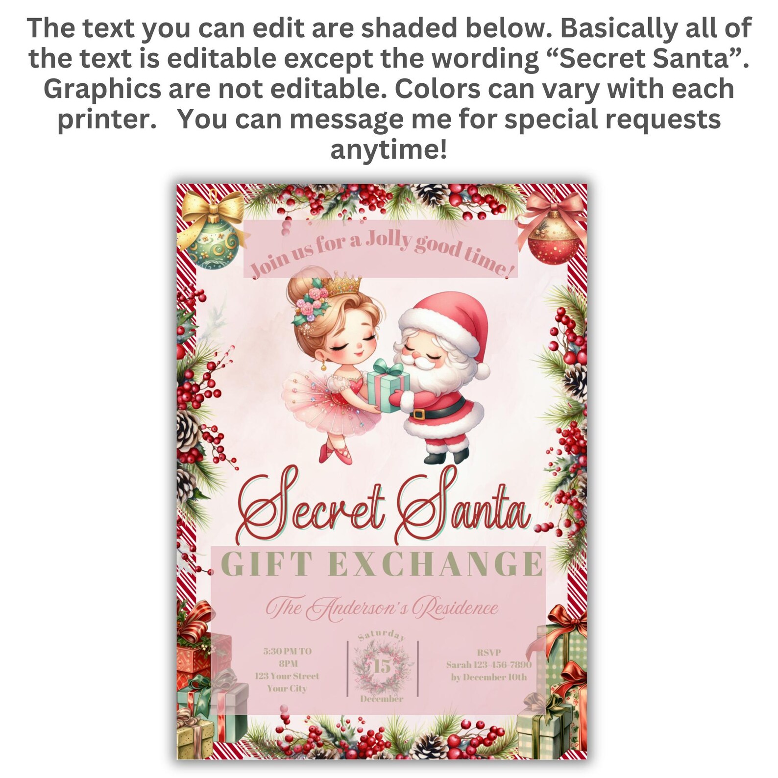 Secret Santa Christmas Party Invitation, Editable, Printable Fun Gift ...
