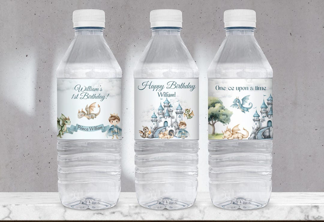 Editable Prince Water Bottle Labels | Dragon Birthday Party | Printable ...