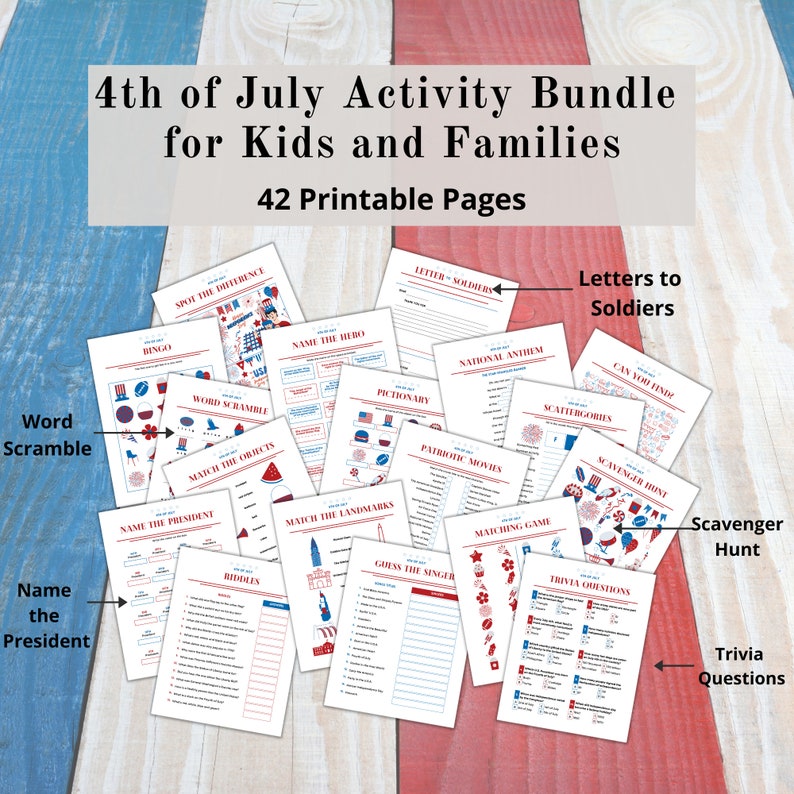 4th of July Activity Pack for Kids, Patriotic Party Activities Bundle ...