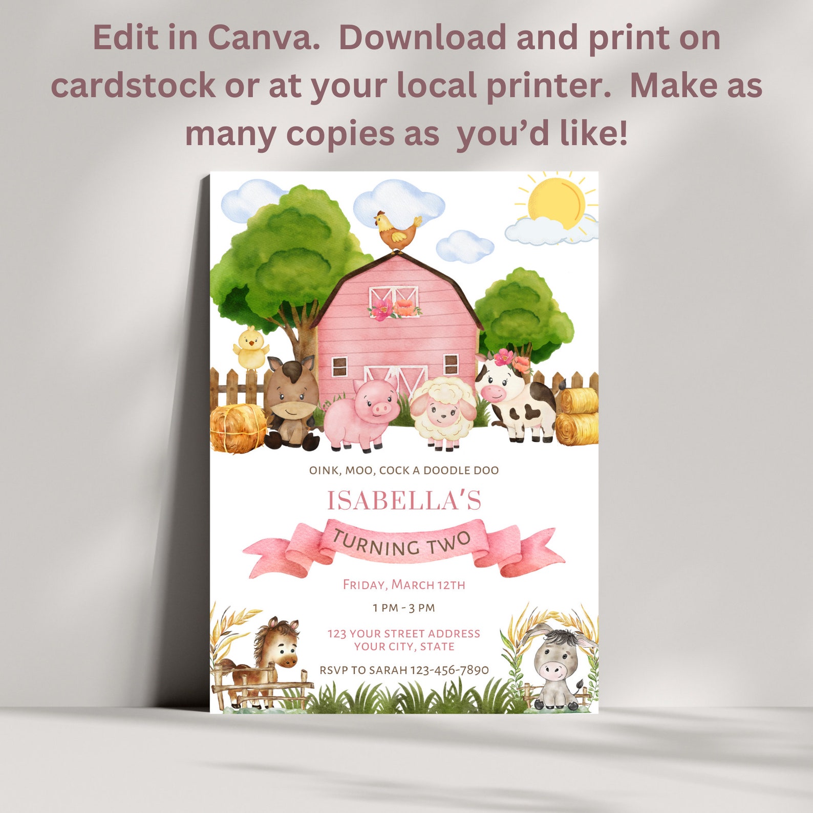 Editable Girl Farm Invitation Farm Themed Invitation 2 Year Old ...