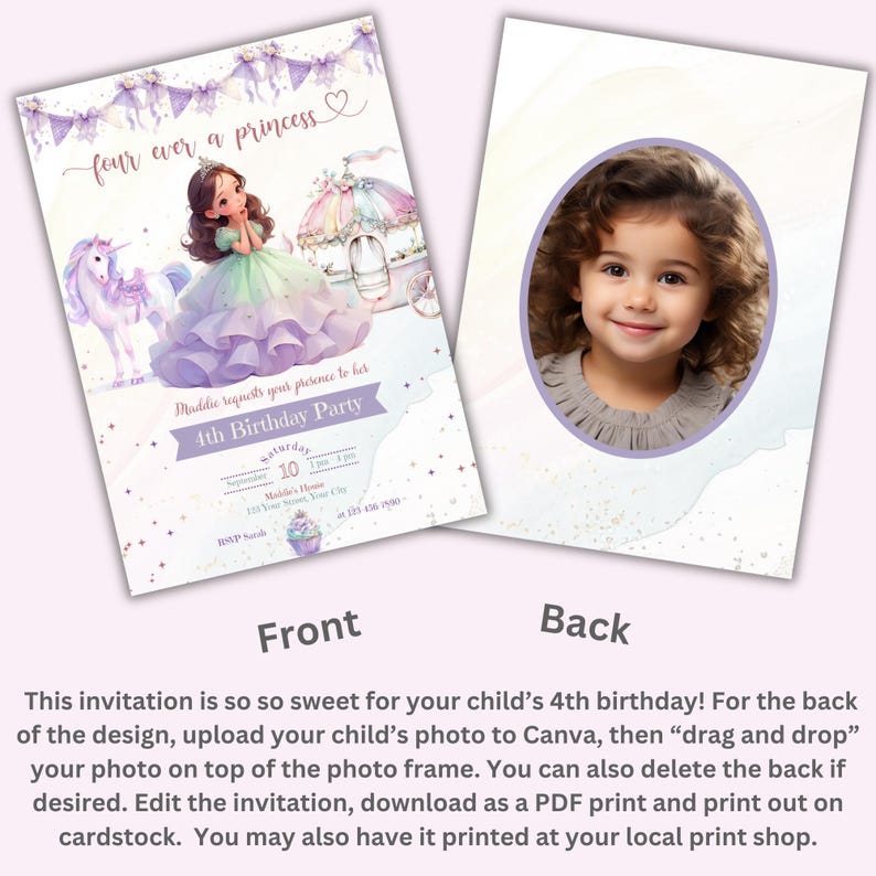 Four Ever a Princess Birthday Invitation, Editable 4th Birthday Invite ...