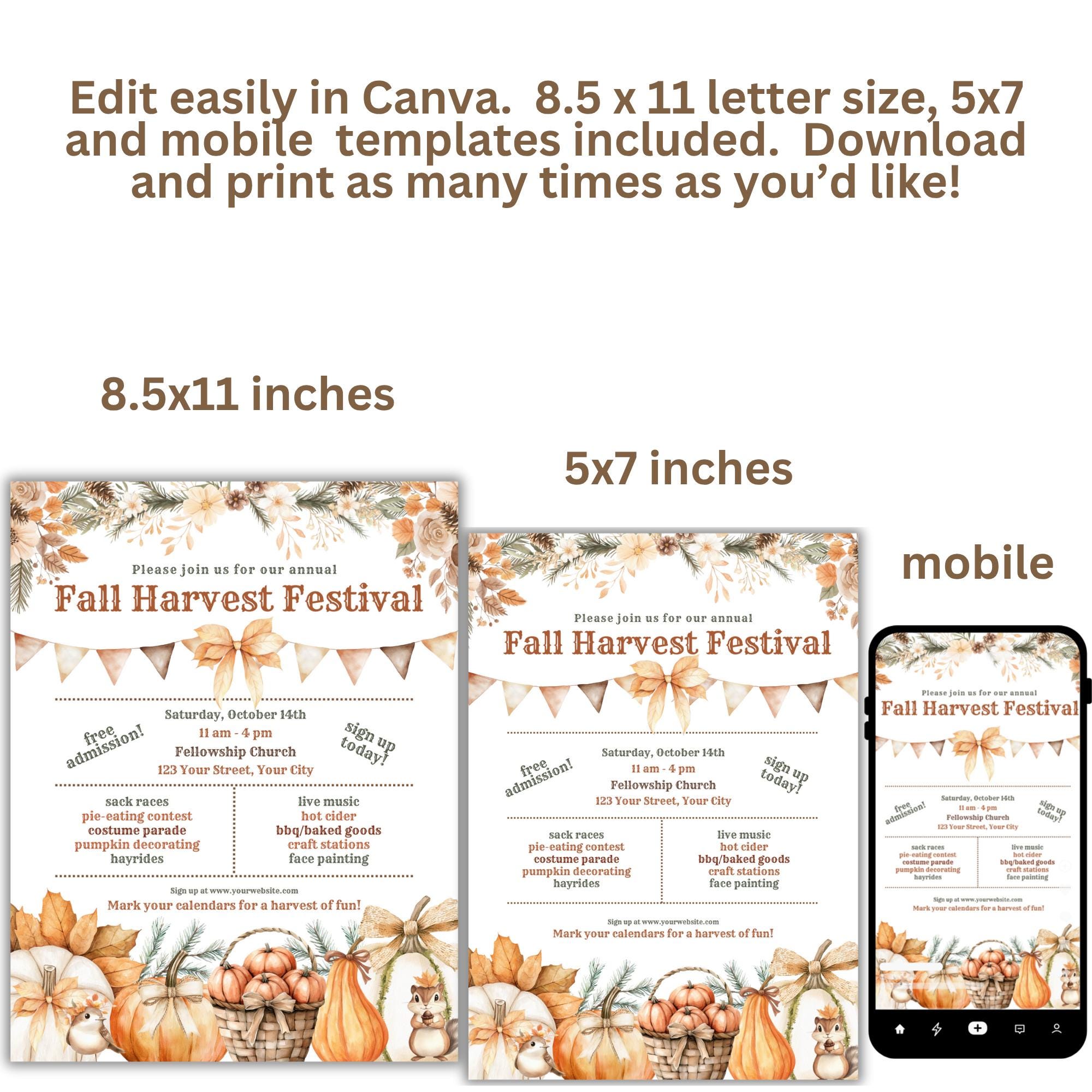 Fall Festival Invitation, Printable Harvest Festival Party Invite ...