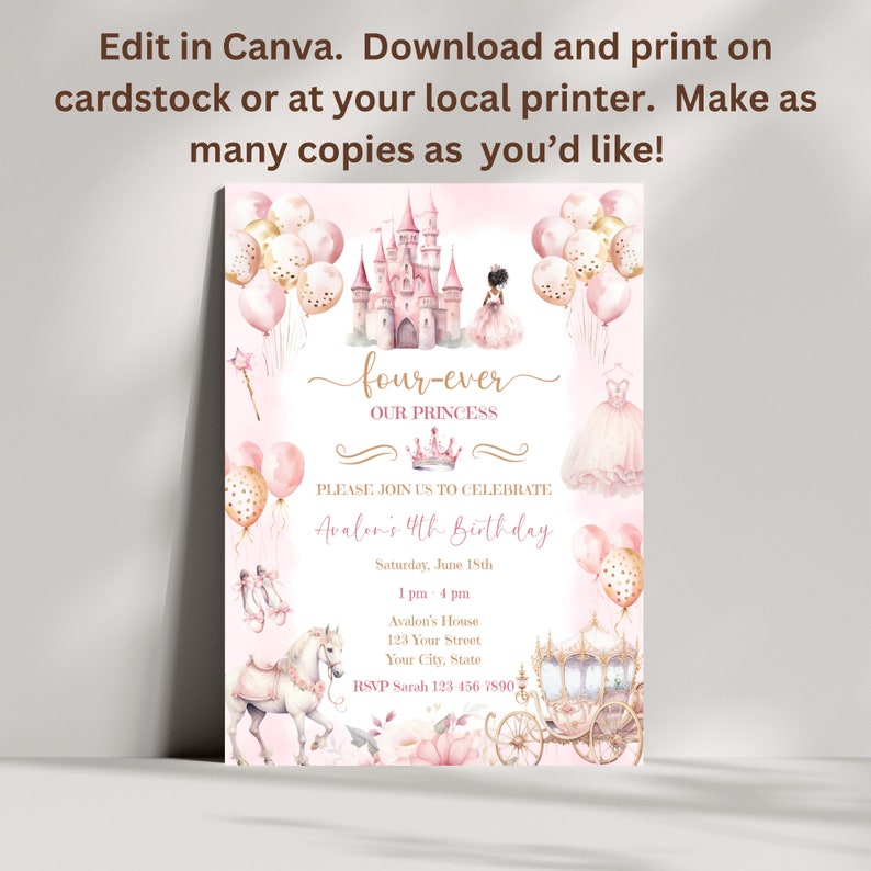 Editable Four-ever A Princess Birthday Invitation Template, Magical ...