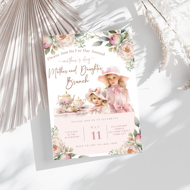 Mother's Day Brunch Invitation, Mother Daughter Editable Canva Template ...