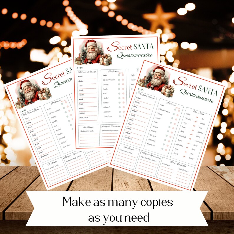 Secret Santa Questionnaire Printable Christmas Secret Santa Christmas ...