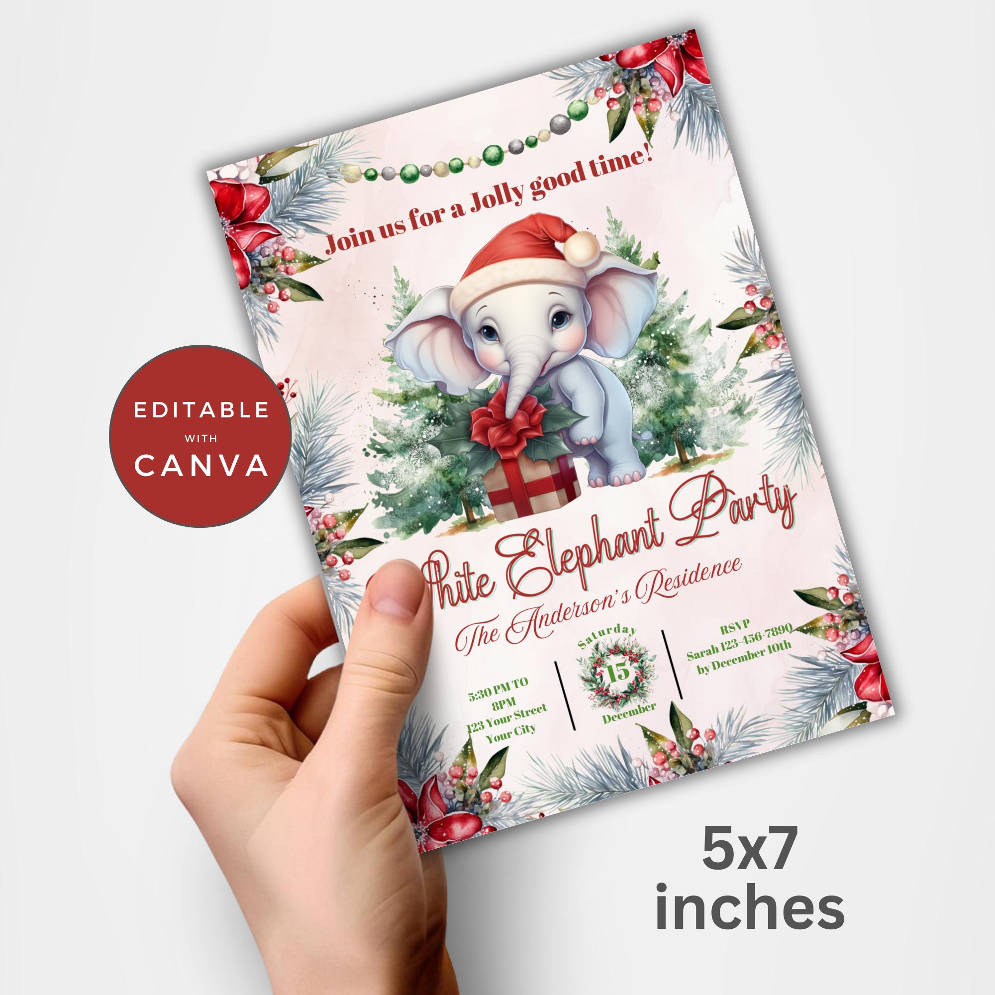 White Elephant Christmas Party Invitation, Editable Canva Invite ...