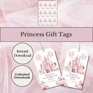 Editable Princess Thank You Tags, Gift Tags, Girl Birthday Party, Favor ...