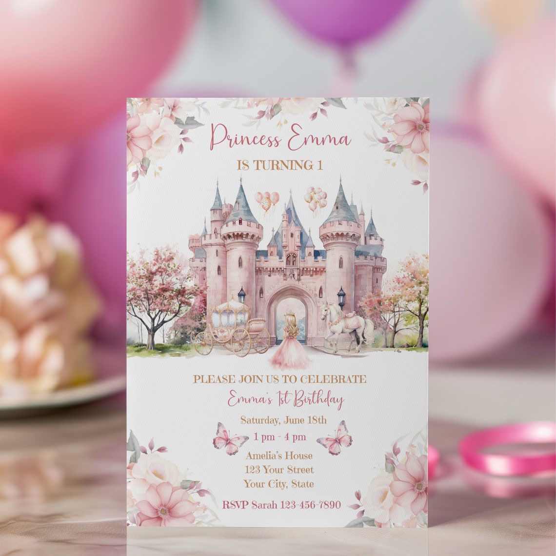 Princess First Birthday Invitation, 1st Birthday Evite, Editable ...