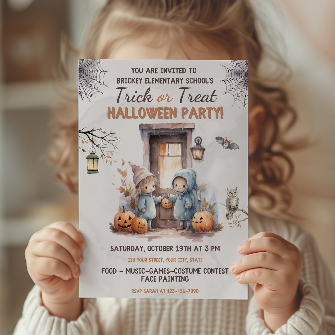 Editable Trick or Treat Flyer, DIY Halloween Party Invitation, School ...