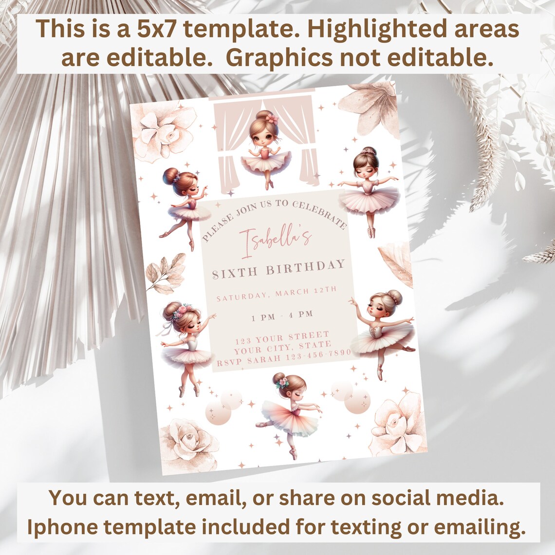 Ballerina Birthday Party Invitation, Ballet Dancer Girl Invite ...