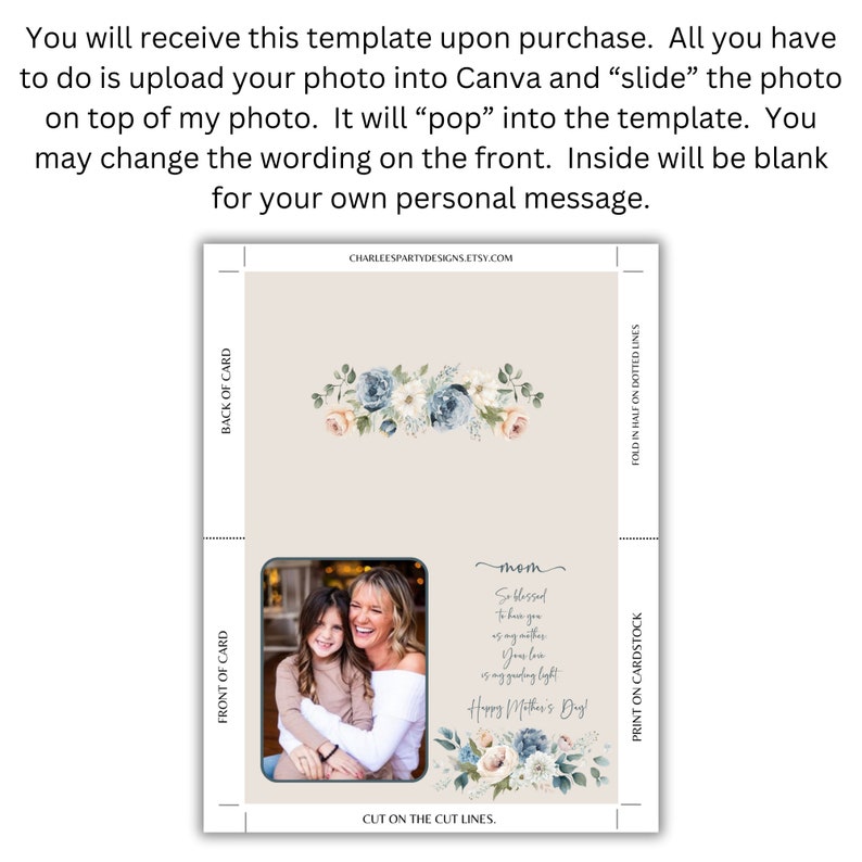 Custom Mothers Day Card for Mom Photo Card Printable, Editable Template ...