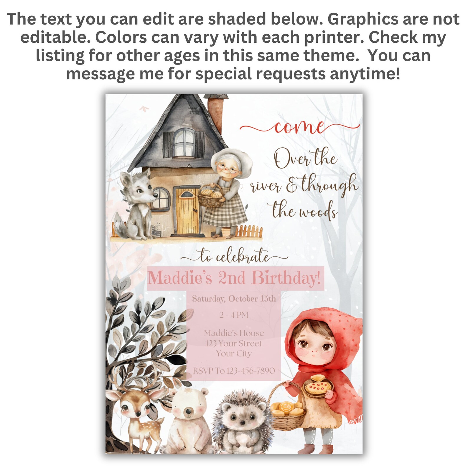 Little Red Riding Hood 2nd Birthday Invitation, Fairytale Printable ...