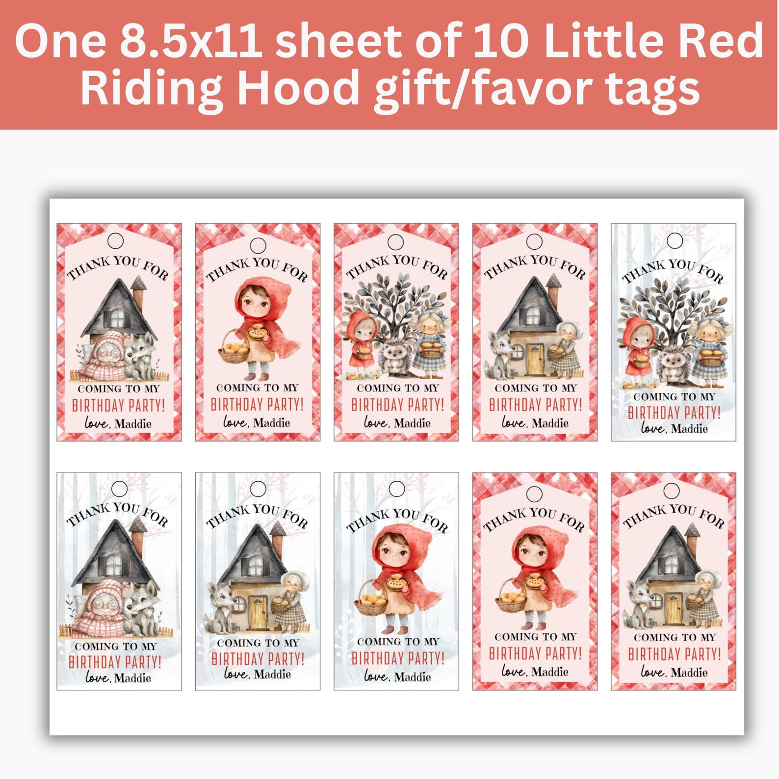 Little Red Riding Hood Editable Thank You Gift Tags, Once Upon a Time ...
