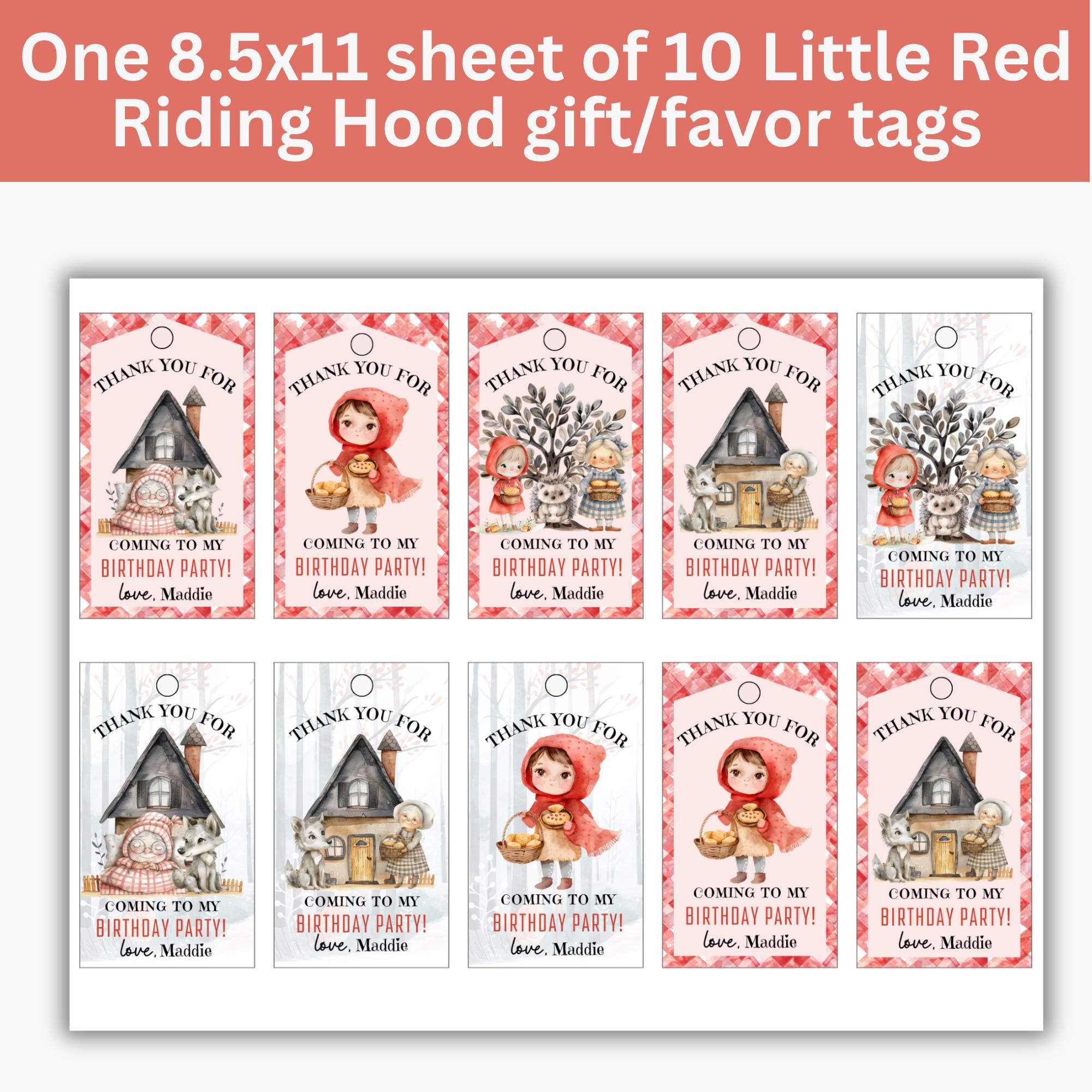 Little Red Riding Hood Editable Thank You Gift Tags, Once Upon a Time ...