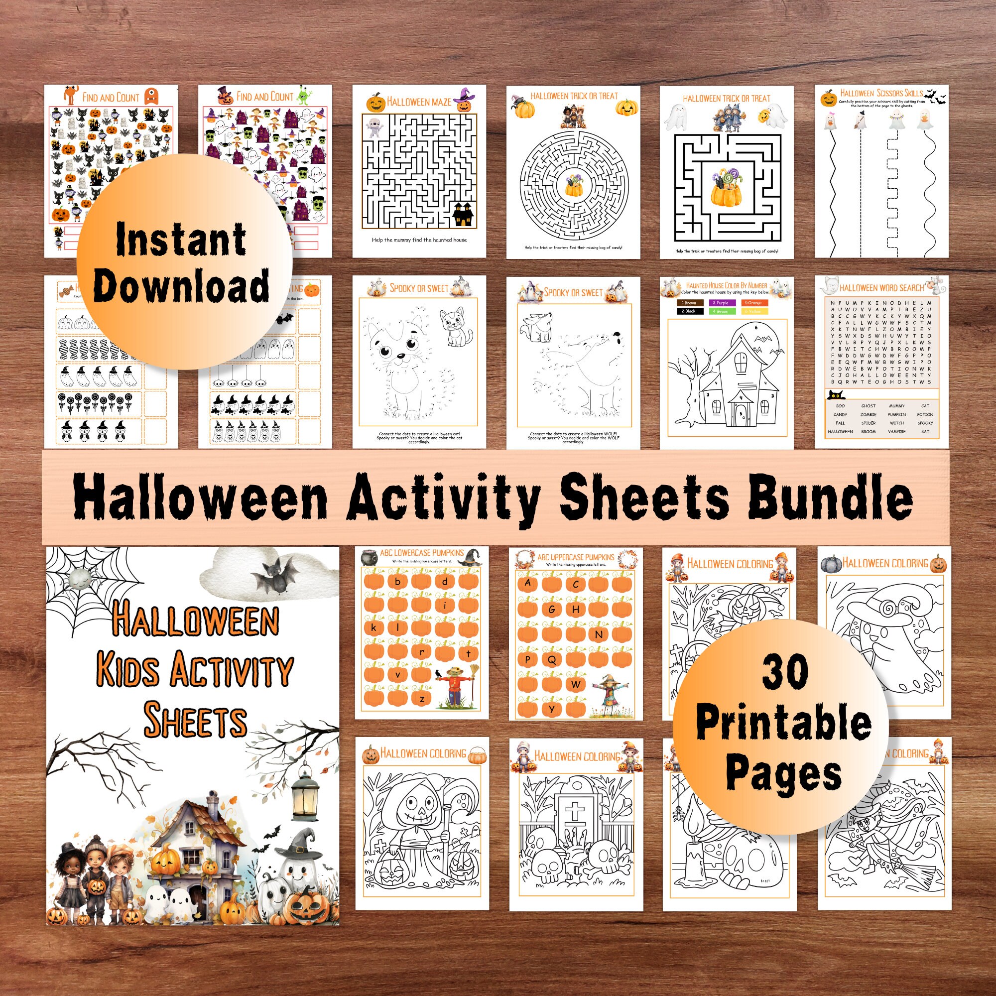 Printable Kids Halloween Activities Bundle, Halloween Coloring Pages ...