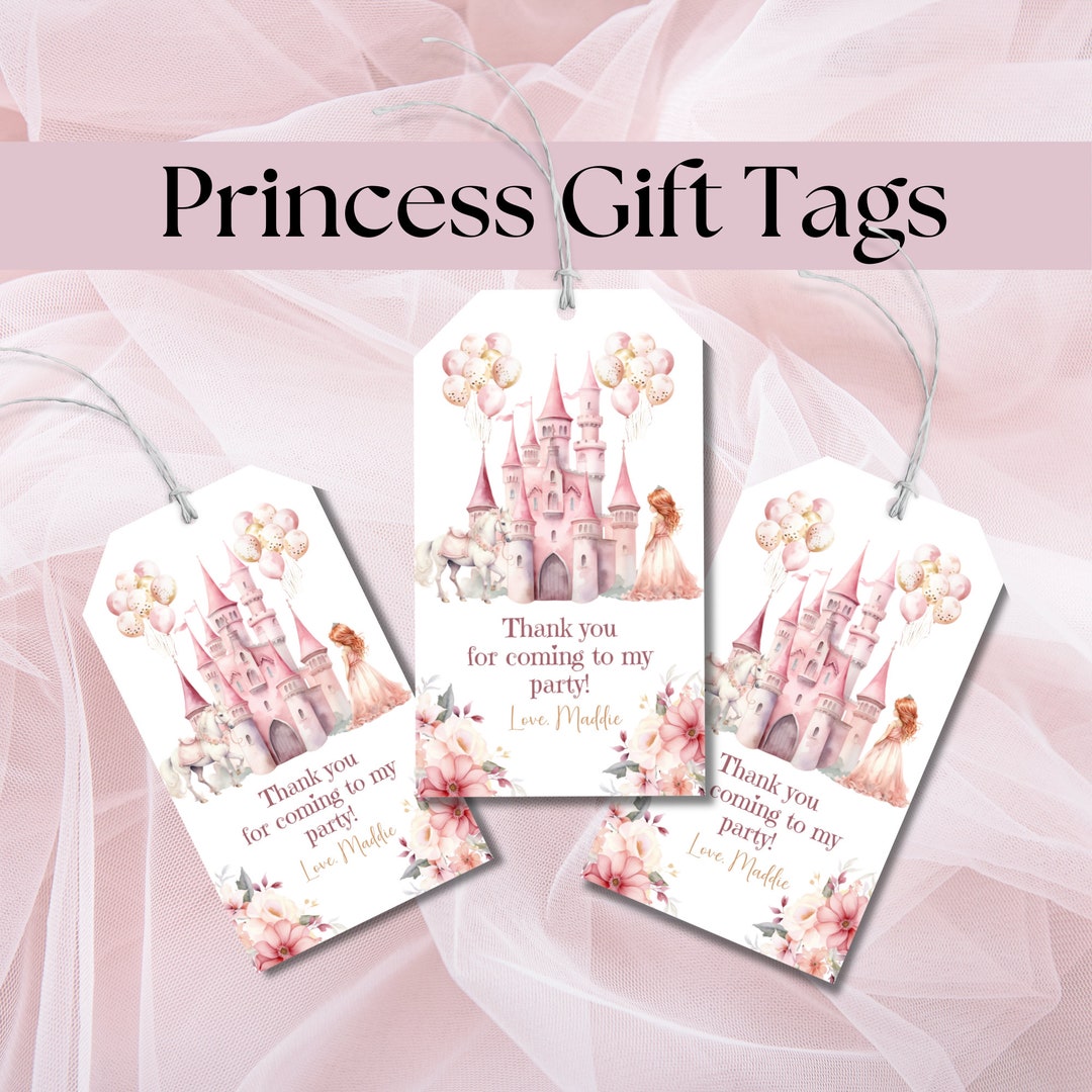 Editable Princess Thank You Tags, Gift Tags, Girl Birthday Party, Favor ...