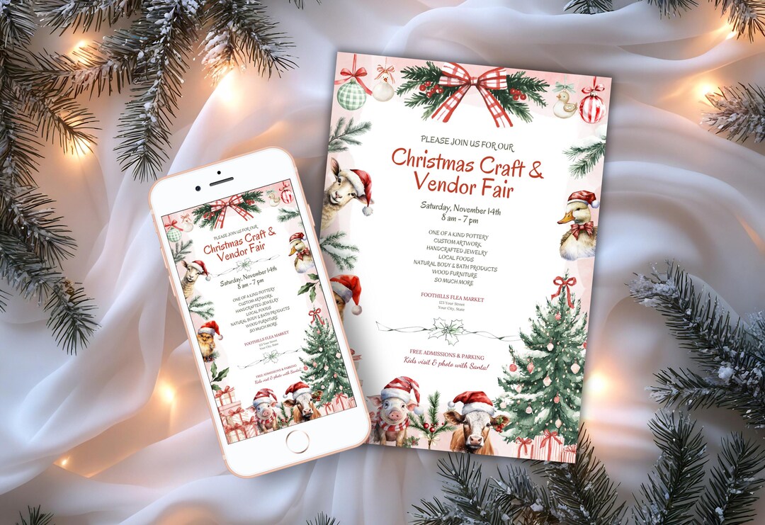Christmas Craft Fair Flyer, Printable Holiday Market Vendor Festival ...