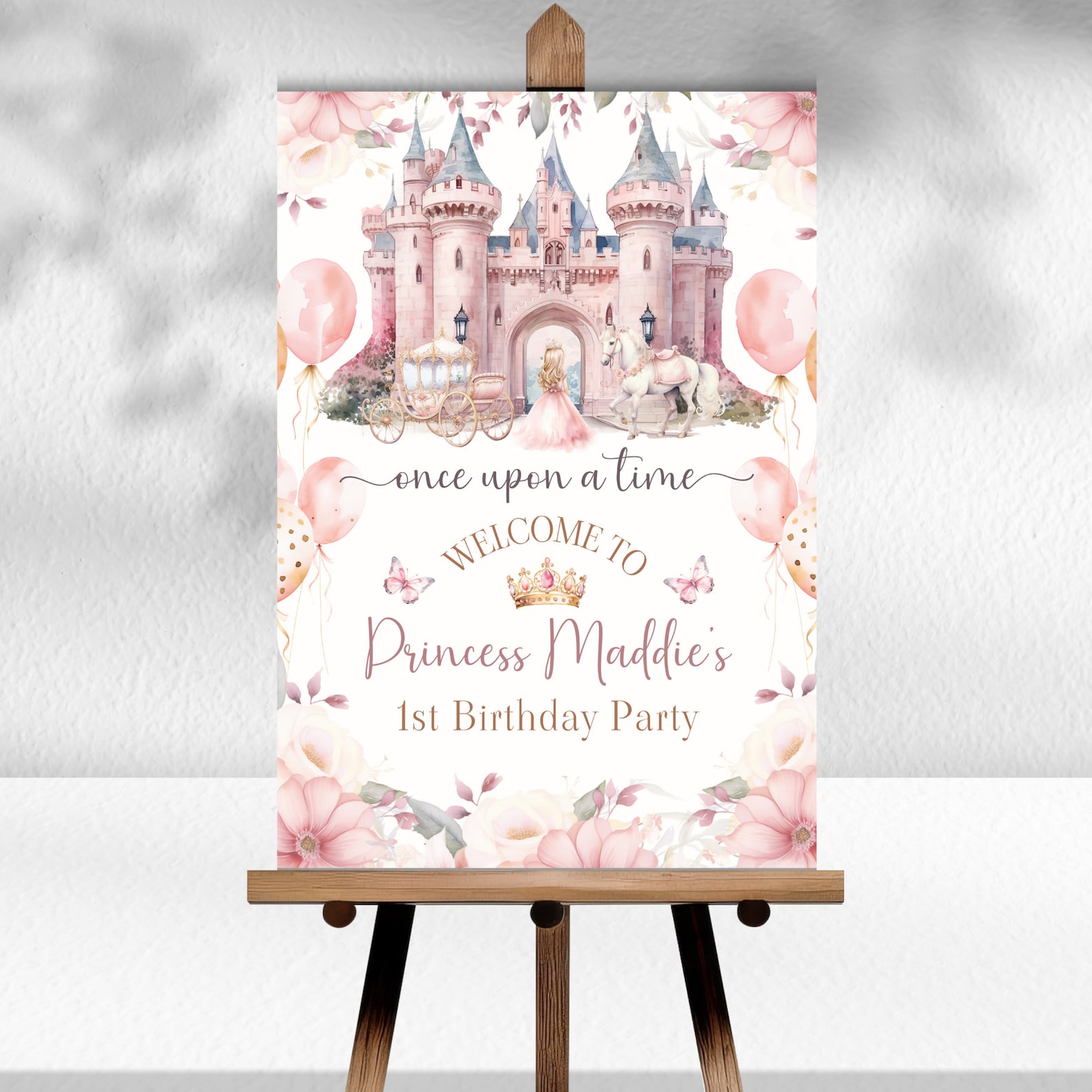 Princess 1st Birthday Party Welcome Sign, Any Age, Editable Once Upon A ...