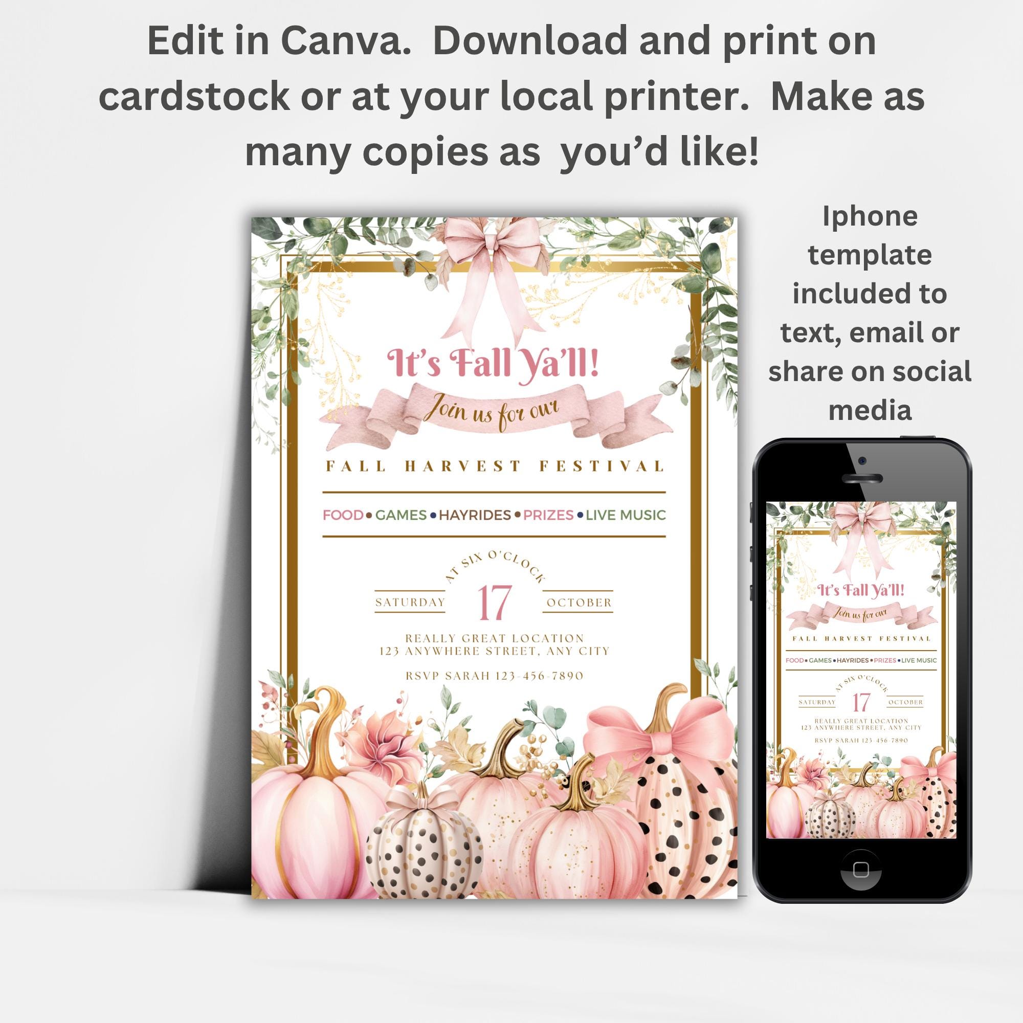 Fall Harvest Party Invitation, Editable Fall Fest Invite, Neighborhood ...