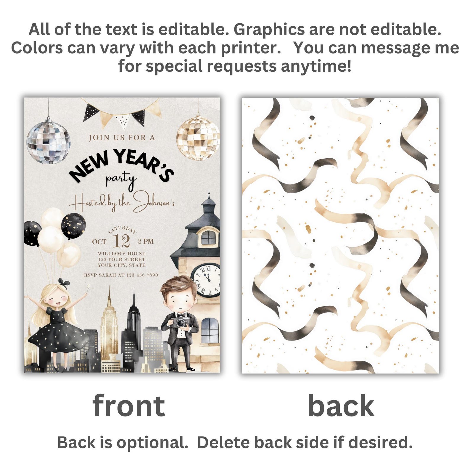 New Year's Party Invitation, All Text Editable, New Year's Eve Invite ...