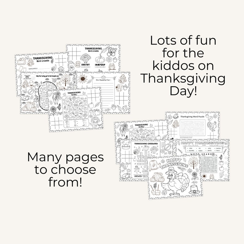 Thanksgiving Activity Placemats for Kids, Activity Mat, Table Decor for ...