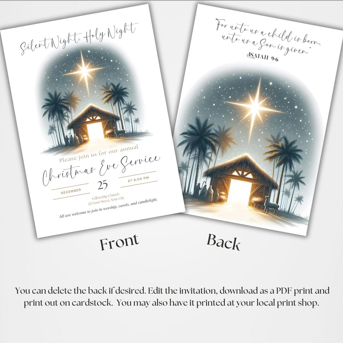 Christmas Eve Candlelight Service Invitation, Editable Nativity Manger ...