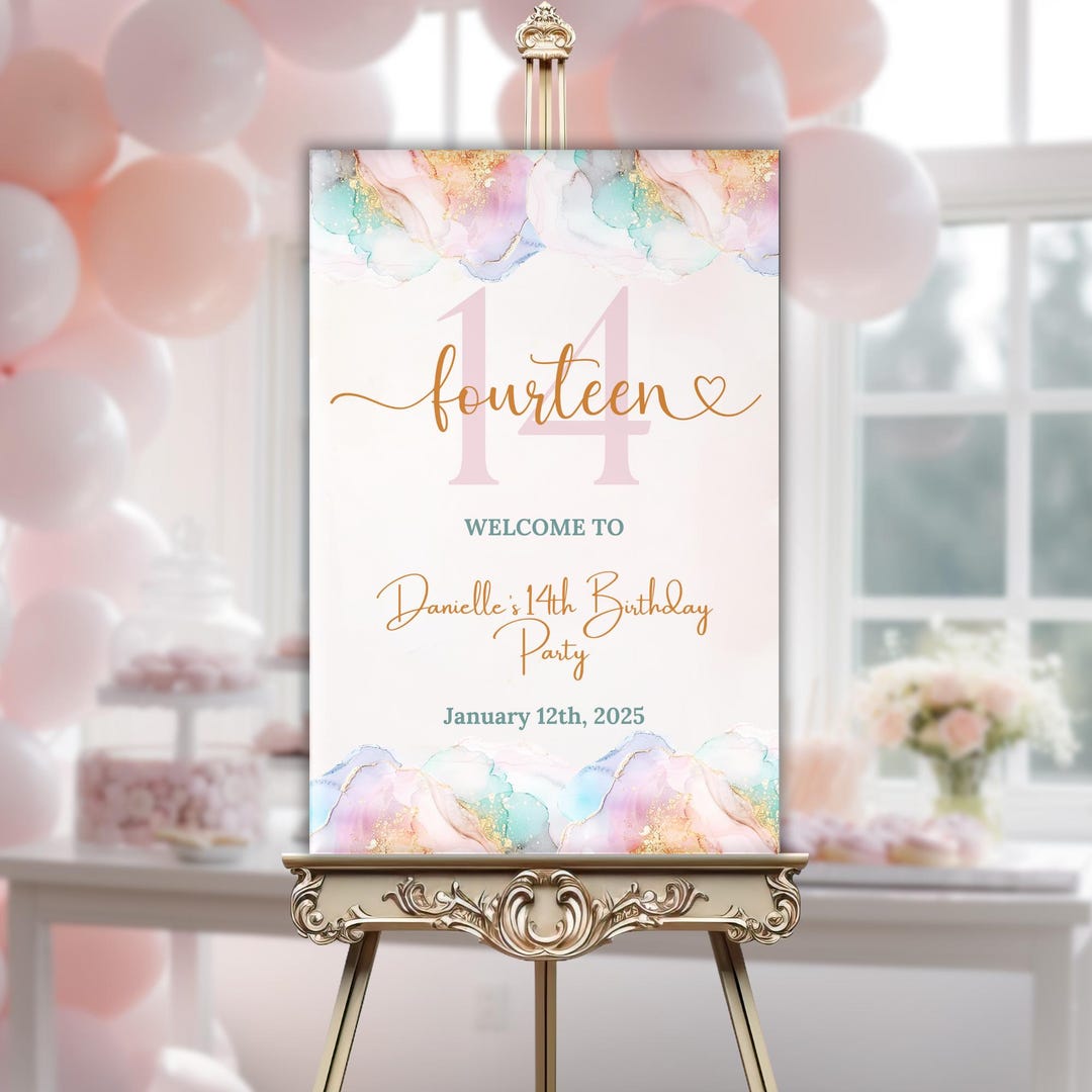 Personalized 14th Birthday Welcome Sign, Customizable Canva Editable ...