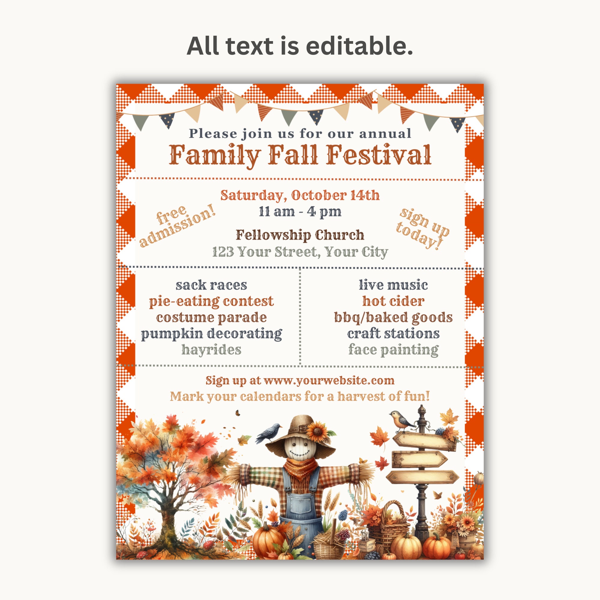 Editable Fall Festival Flyer, Printable Fall Harvest Sign, Us Letter ...