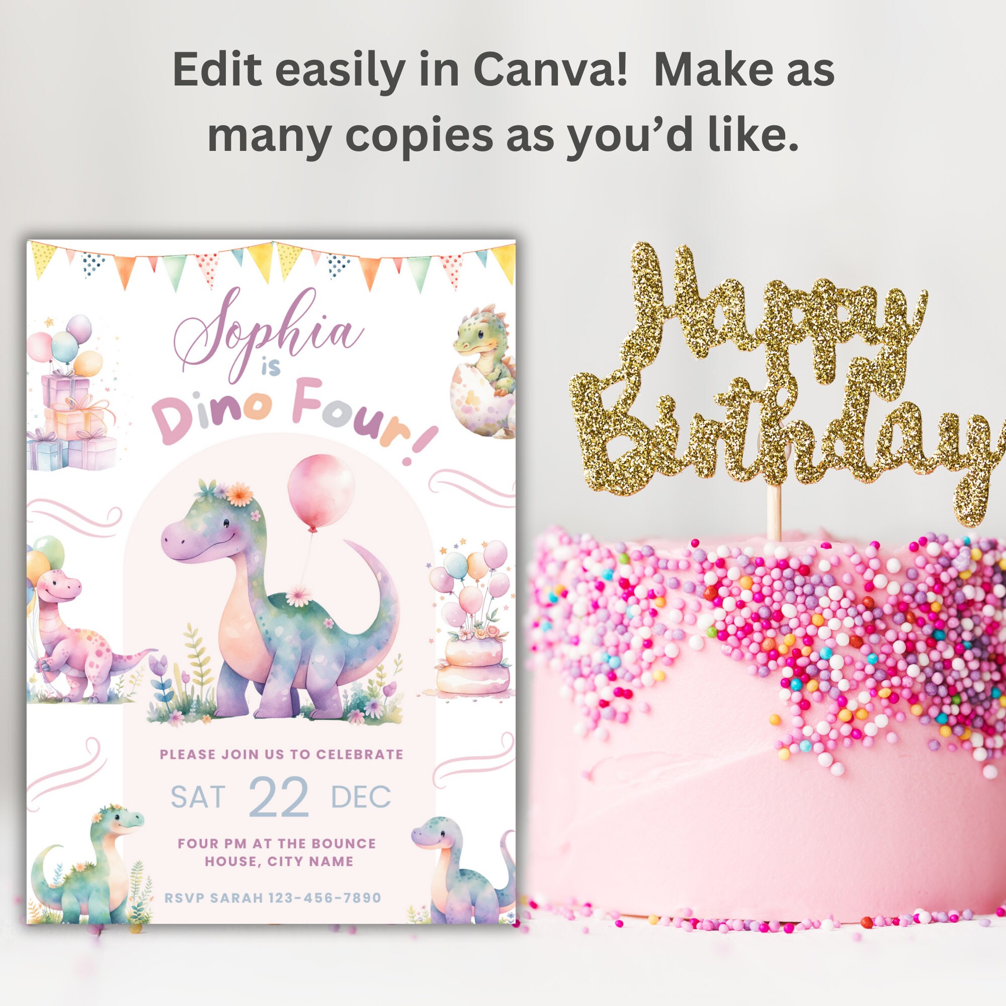 Dinosaur Invitation | Dinofour Birthday Party | Dino Four Invitation ...