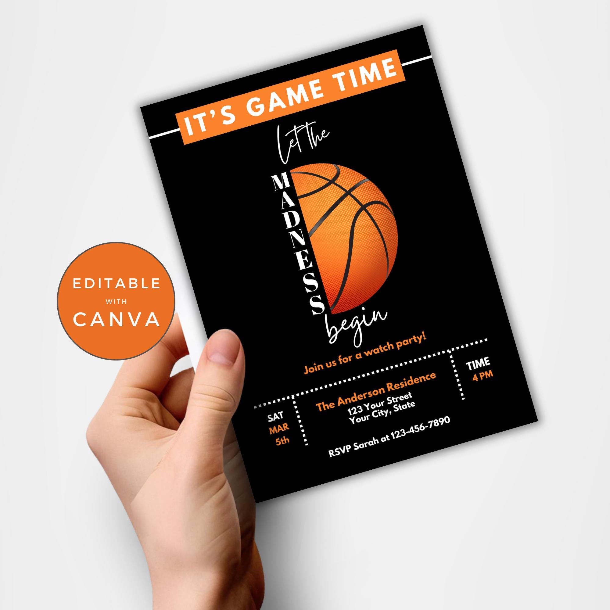 Let the Madness Begin Basketball Watch Party Invitation, Customizable ...