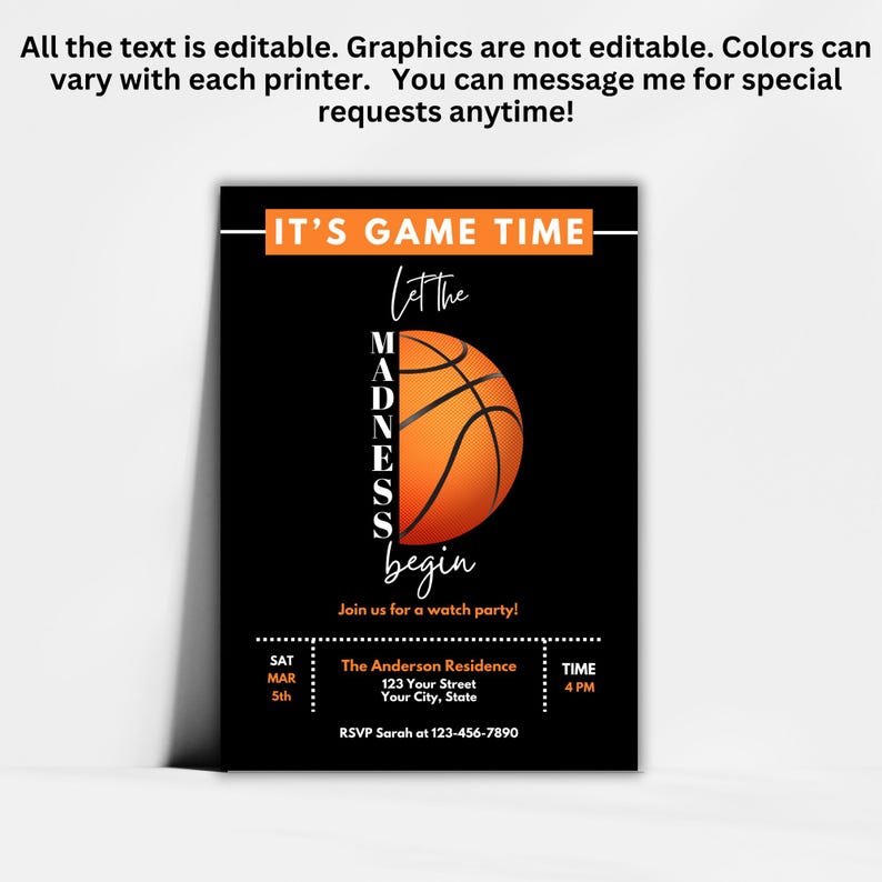 Let the Madness Begin Basketball Watch Party Invitation, Customizable ...