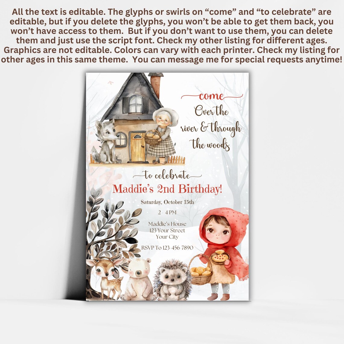 Little Red Riding Hood 2nd Birthday Invitation, Fairytale Printable ...