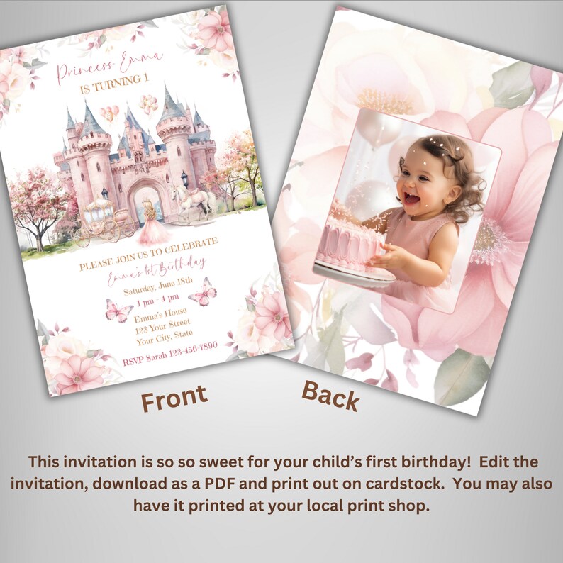 Princess First Birthday Invitation, 1st Birthday Evite, Editable ...